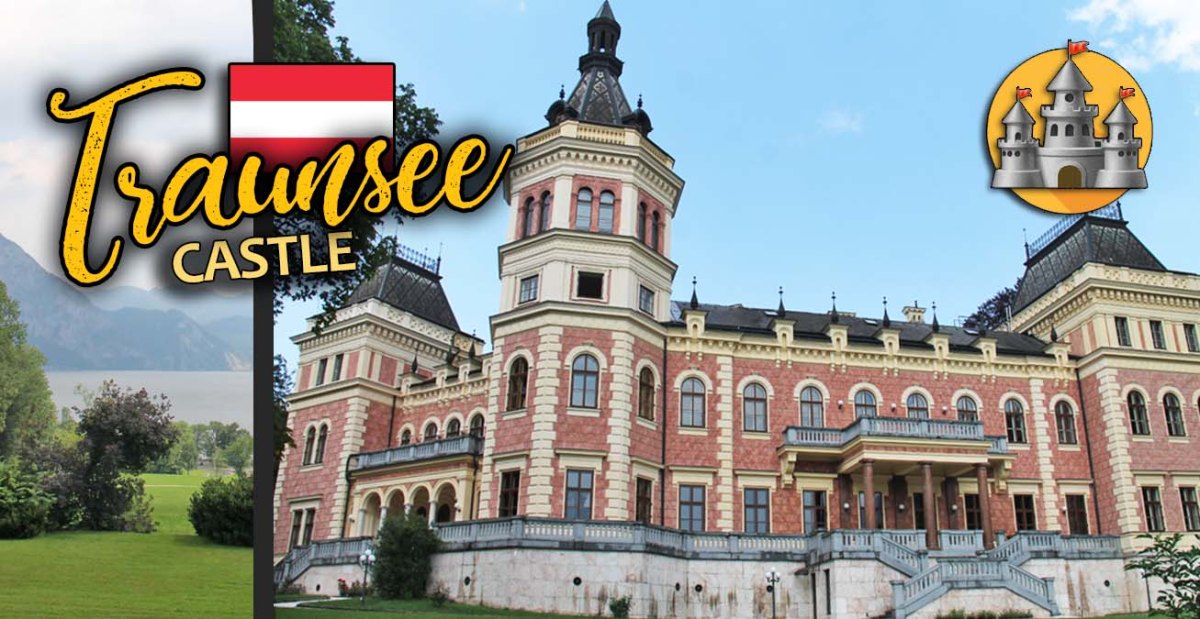 🇦🇹 🏰 TRAUNSEE CASTLE ~ A pink castle surronded by woods with amazing ...